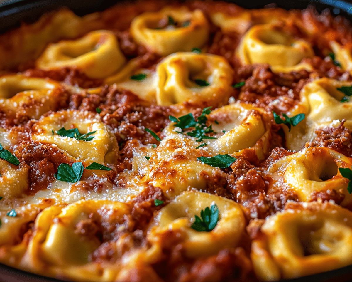 Cheesy Baked Tortellini with Meat Sauce – Welcome Home
