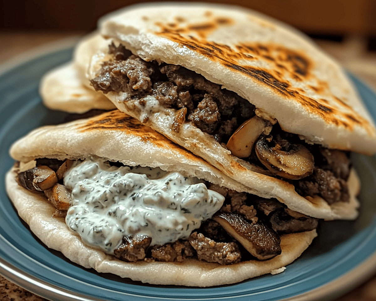 Cheesy Beef and Mushroom Pita Pockets with Tzatziki Sauce – Welcome Home